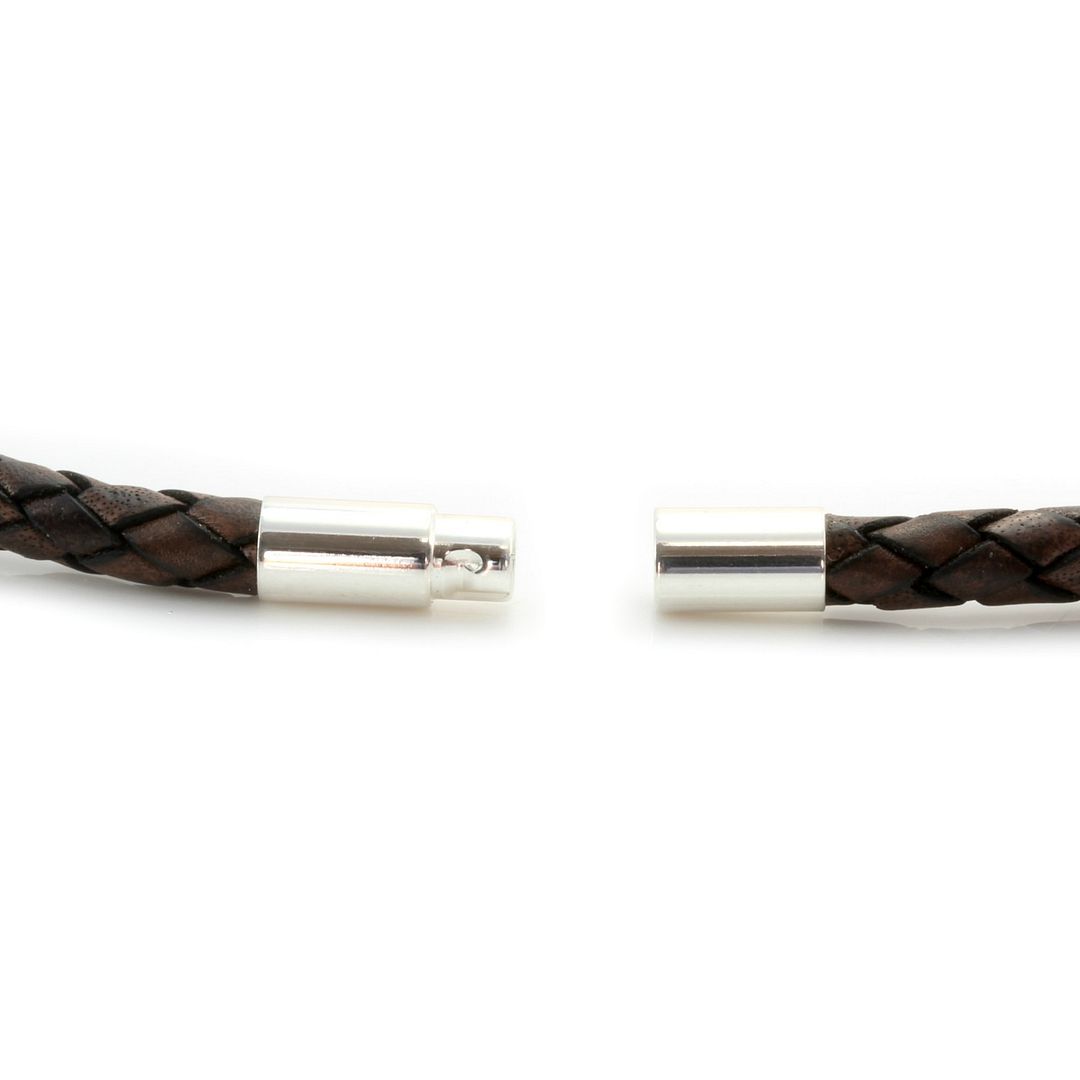 Mens Braided Leather Bracelet-Sterling Silver Twist Clasp Antique Brown ...